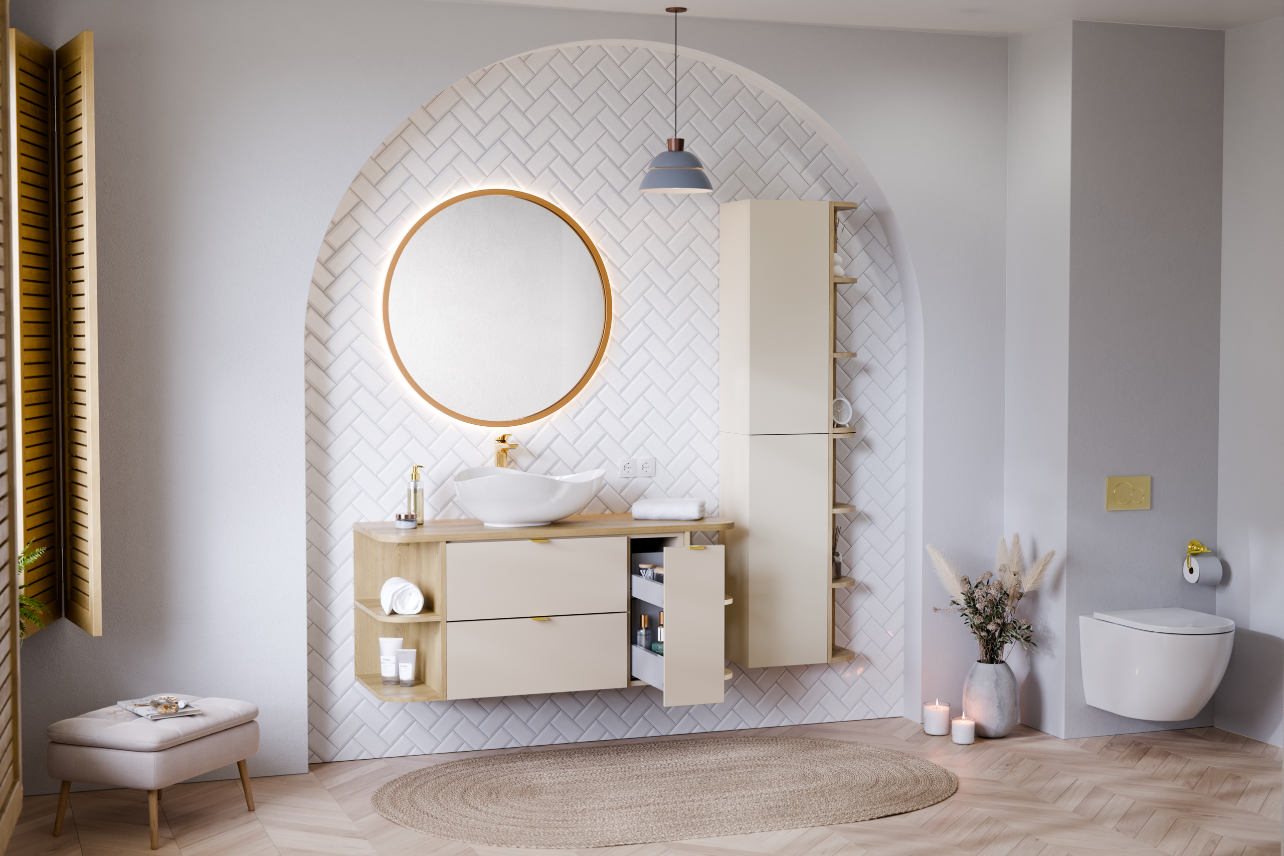 HIGH CABINET DALIA BEIGE & OAK 45CM – Furnlux