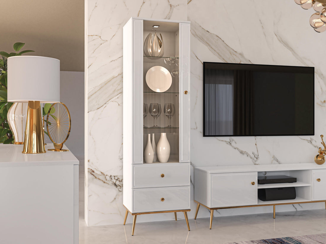 SHOWCASE GOLDIN GLOSSY PURE WHITE & GOLD 55CM – Furnlux