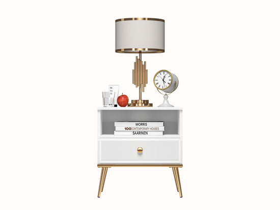 NACHTTISCH GOLDIN GLÄNZEND WEISS & GOLD 50CM – Furnlux