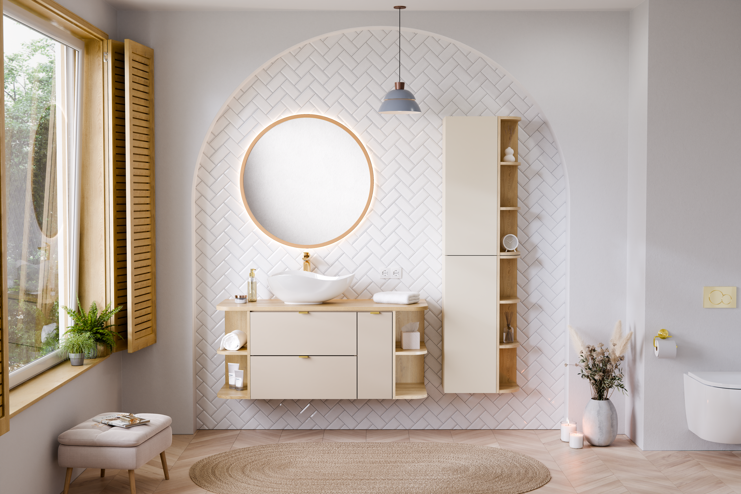 WASHBASIN CABINET DALIA BEIGE & OAK & GOLD 100CM – Furnlux
